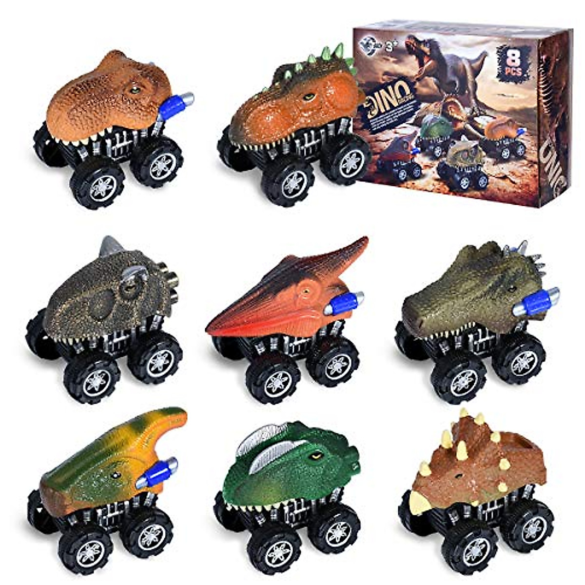 Dinosaur Toy Pull Back Car for Kids 3-5, 8 Pack Car Toy Dinosaur Party Favors, Dinosaur Car Toys for Toddler Boys Girls, Birthday Party Toys Creative Gifts Fits 3-8 Year Old and Up