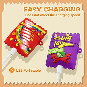 3 Pack AIBEAMER Funny Case for AirPods 2nd 1st Generation Protective Covers, New Takis Kawaii Food Fun Skin Soft Silicone Design for AirPods 2&1 Women Girl Kids with 3 Keychain Rainbow Candy Chocolate