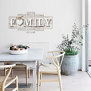 SUNYSUBY 5PCS/Set Cozy FAMILY LOVE Symbol Rustic Country Style Beige Wood Grain Large Framed Hand-Made Canvas Wall Art Artwork On Stretched Canvas Contemporary Print Oil Painting Décor Picture Decoration for Home Bedroom Living Dining Room Office Ready to