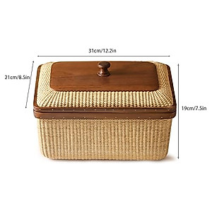 Teng Jin Rectangular with Lid Handmade Nantucket basket Cane staves finely-woven home-storage-baskets-and-containers Arts,Decorative Storage Baskets for Shelves