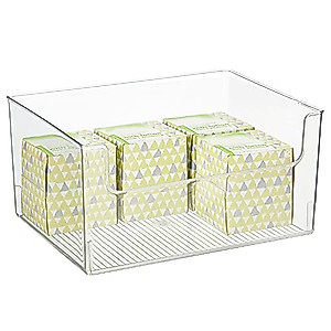 mDesign Large Modern Plastic Open Front Dip Storage Organizer Bin Basket for Bathroom Organization - Vanity Shelf, Cubby, Cabinet, and Closet Organizing Decor - Ligne Collection - 8 Pack - Clear