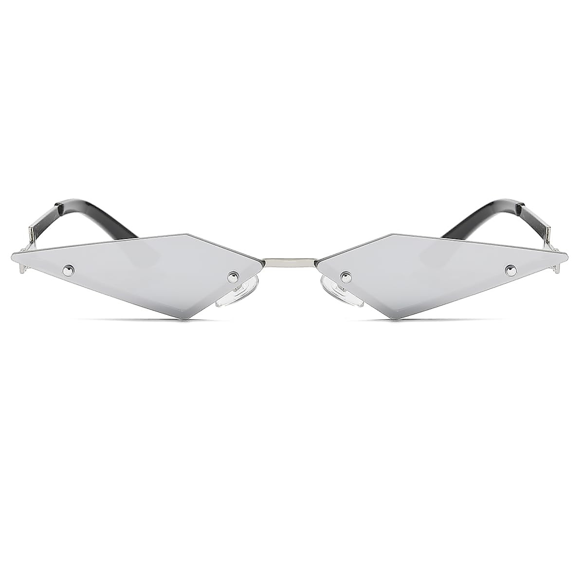 JOVAKIT Rimless Lozenge Sunglasses for Women Men Fashion Polygon Sun Glasses Metal Frame Rave Party Halloween Eyeglasses (Silver Mirror)