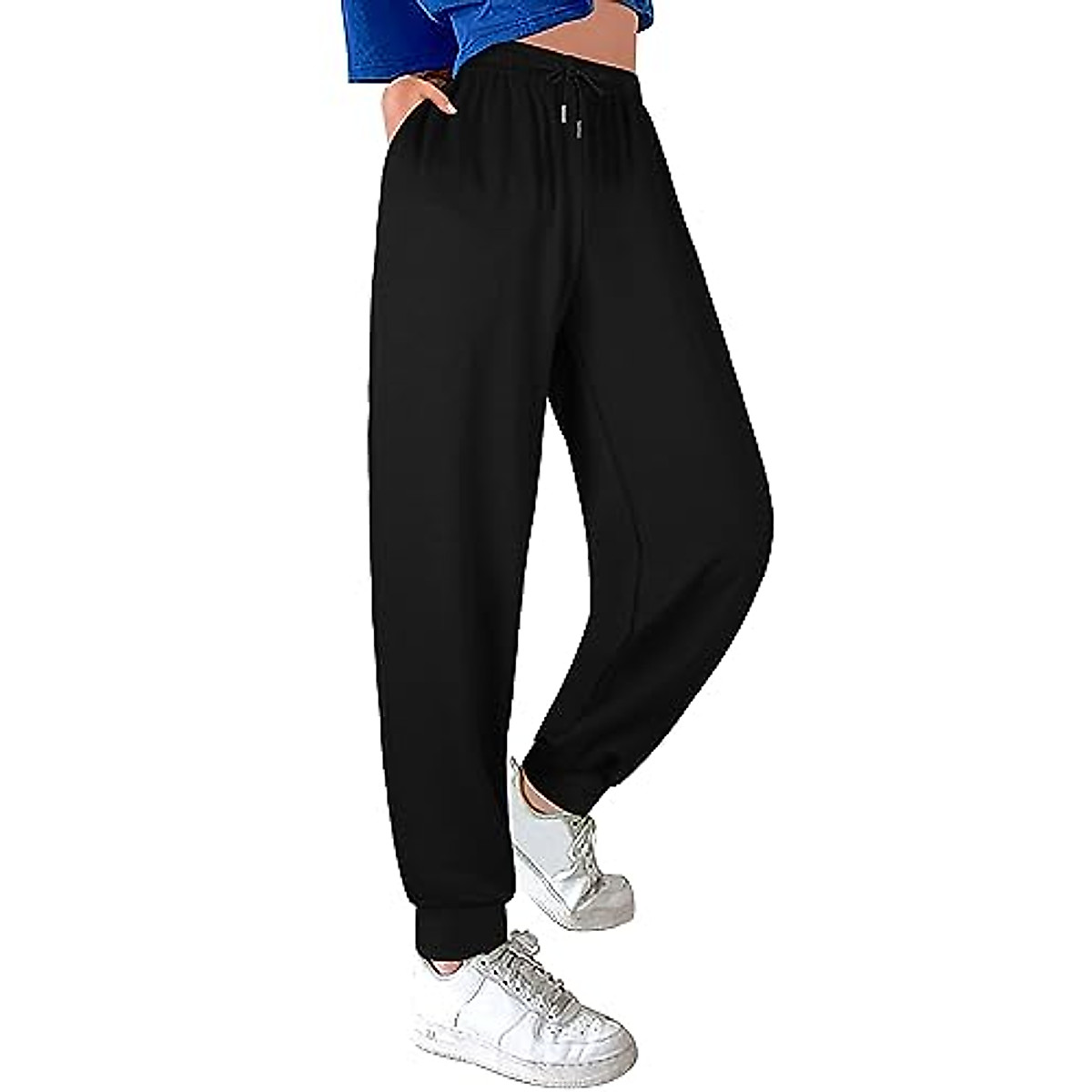 ASIMOON Sweatpants Women with Pockets Loose Lightweight Stretch Yoga Lounge Pants Comfy Drawstring Workout Jogging Pants (US, Alpha, Small, Regular, Regular, Black)