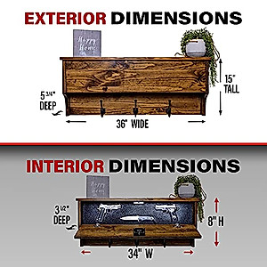 Tactical Traps Rustic Coatrack Hidden Storage with Trap Door | Compact Storage with RFID Lock | Easy Installation | Hidden 2nd Amendment Item Compartment | 36” X 15” X 5 ¾” I Dark Walnut
