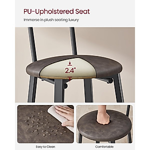 VASAGLE Bar Stools, Set of 2 PU Upholstered Breakfast Stools, 29.7-Inch Barstools with Back and Footrest, Simple Assembly, for Dining Room Kitchen Counter, Classic Black and Coffee Brown ULBC069B82