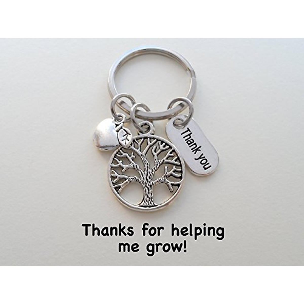Small Tree Keychain Appreciation Gift, Thank You Charm with Apple Charm Keychain - Thanks for Helping Me Grow (Set of 10)