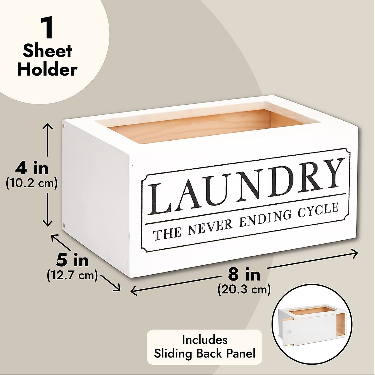 Farmlyn Creek Dryer Sheet Holder for Laundry Room Organization, Farmhouse-Style Decor, Dryer Sheet Box Cover for Softener Dispenser, Washroom, Holds 120 Sheets (White, 8x5x4 In)