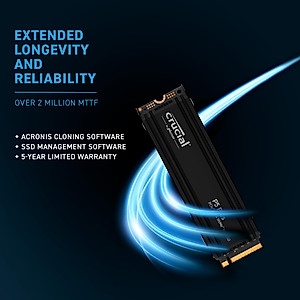 Crucial P5 Plus 1TB Gen4 NVMe M.2 SSD Internal Gaming SSD with Heatsink, Compatible with PlayStation 5(PS5) - up to 6600MB/s - CT1000P5PSSD5