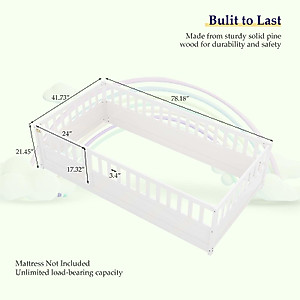 Tatub Twin Floor Bed with Elevated Safety Guardrails and Door, Montessori Floor Bed for Kids, Wood Kids Floor Beds Frame, Twin-White
