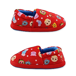 CoComelon Toddler and Kids Plush Aline Slippers (9-10 M US Toddler, Red)