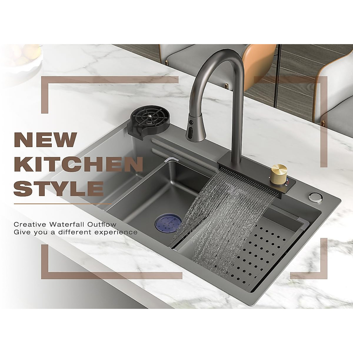 MEJE 30.75x17 Inch Black 11 Gauge 304 Stainless Steel Kitchen Sink, 60/40 Double Bowl Kitchen Sink, Nano Coating, Anthracite Black Color