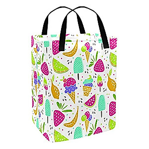 Ice Cream Cake and Fruits Print Collapsible Laundry Hamper, 60L Waterproof Laundry Baskets Washing Bin Clothes Toys Storage for Dorm Bathroom Bedroom