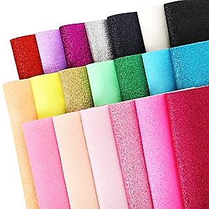 ZAIONE Glitter Faux Leather Sheets: Glitter Solid Colors Leather Sheets,20Pcs 8x6 Inch A5 Mixed Bundle Leather,Black Pink Leather Synthetic for Bows Earrings Crafts
