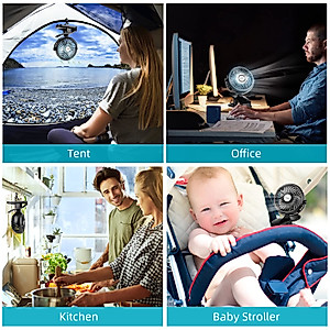 Battery Operated Clip On Camping Fan with LED Lights, Mini Desk Fan Rechargeable 2200mAh with 3 Level Air Flow, Portable Personal Fan for Baby Stroller Camping Home Office Travel Indoor Outdoor