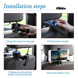 2PCS Car Headrest Hidden Hook, 2 in 1 Multifunctional Car Seat Back Hanger Storage Hook with Phone Holder, Automotive 360° Rotation Headrest Purse Handbag Holder Universal for Toys Groceries (Red)