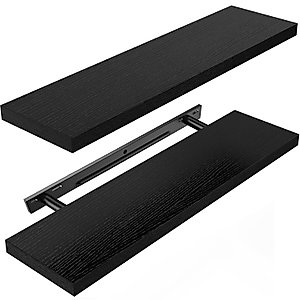 AMADA HOMEFURNISHING Floating Shelves Wall Mounted, 24 x 7 Inch Wall Shelves for Bathroom, Bedroom, Living Room, Black Shelves Set of 2 - AMFS05