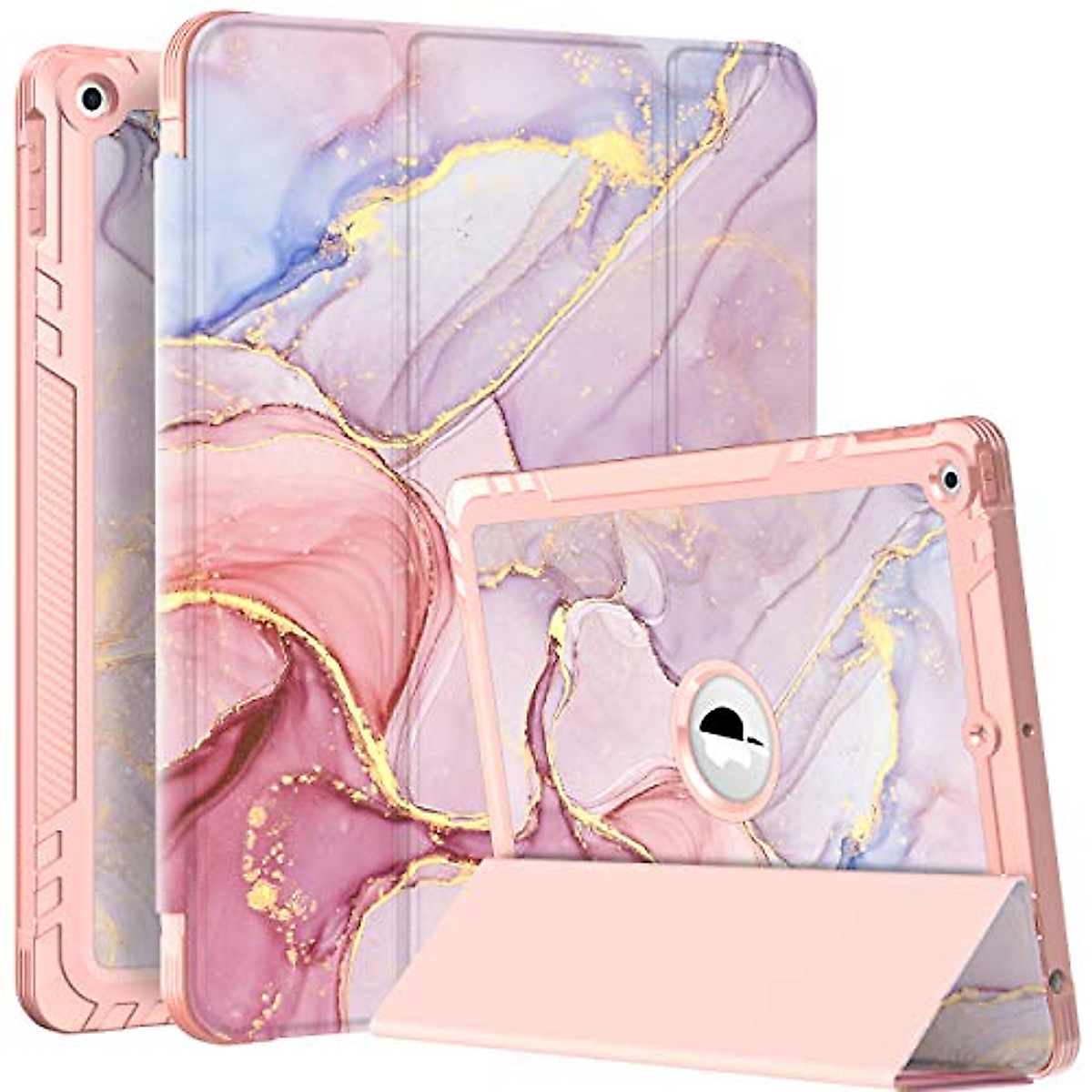 PIXIU Compatible with Pad 9.7 inch Case with Pencil Holder,pad 6th /5th Generation Cases,Full Body Protective Folio Leather Smart case Cover with Wake/Sleep Feature (Purple Marble)