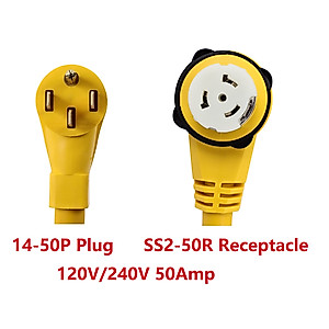 ONETAK 14-50P to SS2-50R 6FT Right Angle 90 Degree 120V/240 50 Amp 4 Prong Male to Twist Lock Receptacle Generator RV Marine Shore Boat Power Cord Adapter