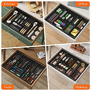 Lifewit Silverware Organizer for Kitchen Drawers, Expandable Utensil Tray with Removable Knife Block, Adjustable Cutlery and Flatware Holder, Plastic Spoon Forks Holder Storage Divider, Large, Black