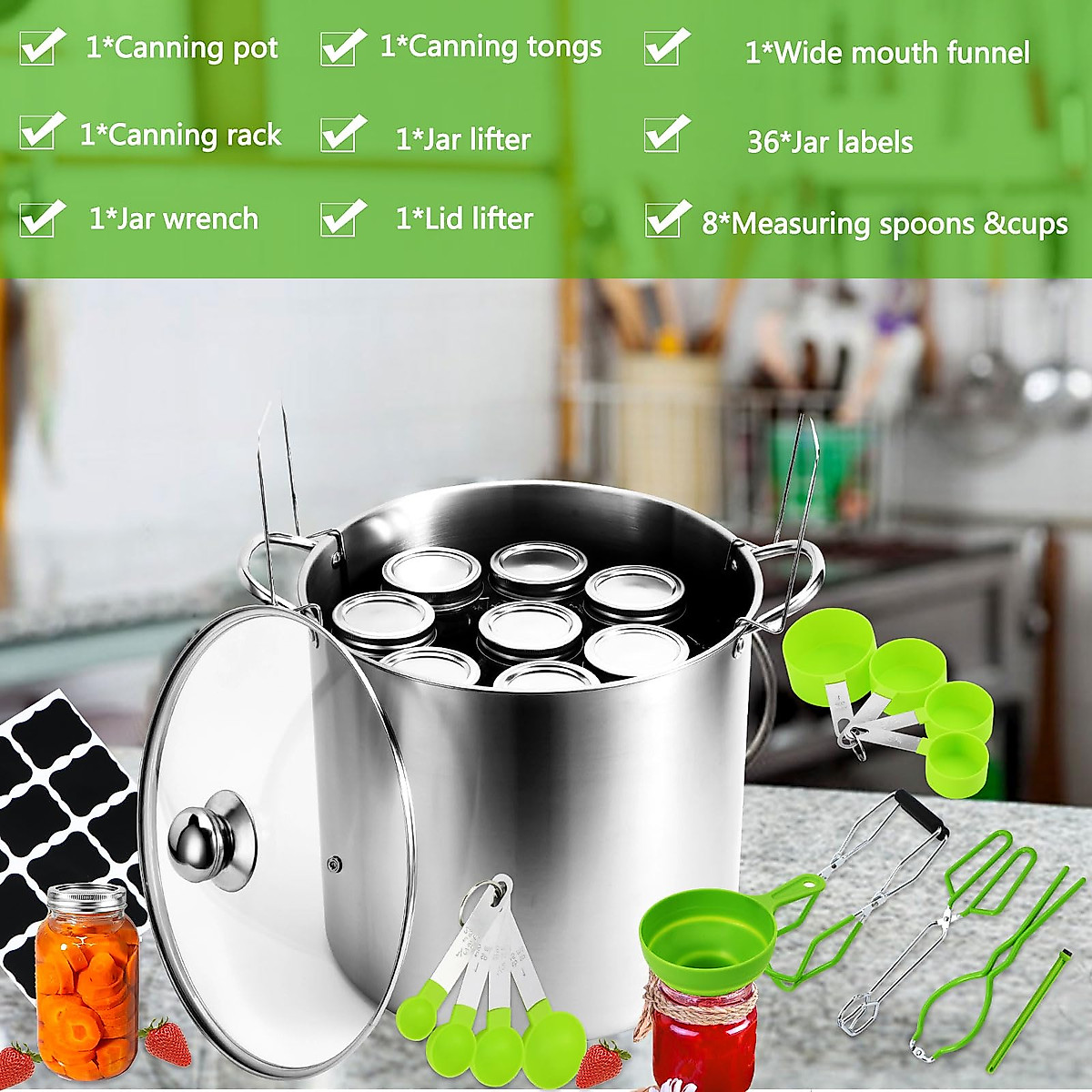 Canning Pot Water Bath Canner 20quart Stock Pot, Stainless Steel Canning Supplies Starter Kit Canner Tools Beginners Canning Kits Accessories with Rack, Tongs, Jar Lifter, Full Canning Set