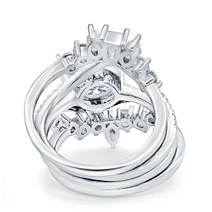 Blue Apple Co. Simulated Cubic Zirconia Size-10 Trio Set Wedding Ring Three Piece Bridal Set Marquise Round CZ 925 Sterling Silver