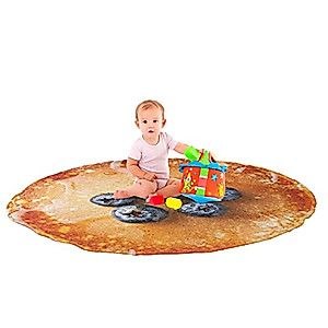 Ambesonne Dessert Round Blanket, Close Up View of Breakfast Pancake with Fresh Blueberry Maple Syrup, Lightweight Sofa & Bed Cover Birthday Gift for Boyfriend, 60" Round, Dark Orange Dark Indigo