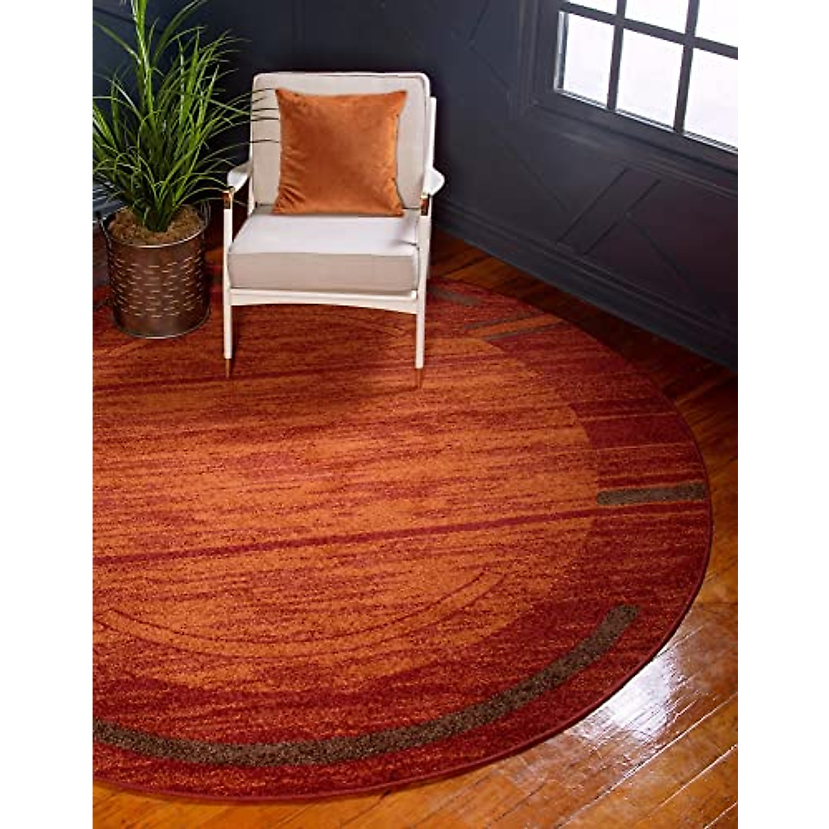 Unique Loom Autumn Collection Modern Contemporary Casual Abstract Area Rug, Round 3' 3 x 3' 3, Terracotta/Burgundy Border