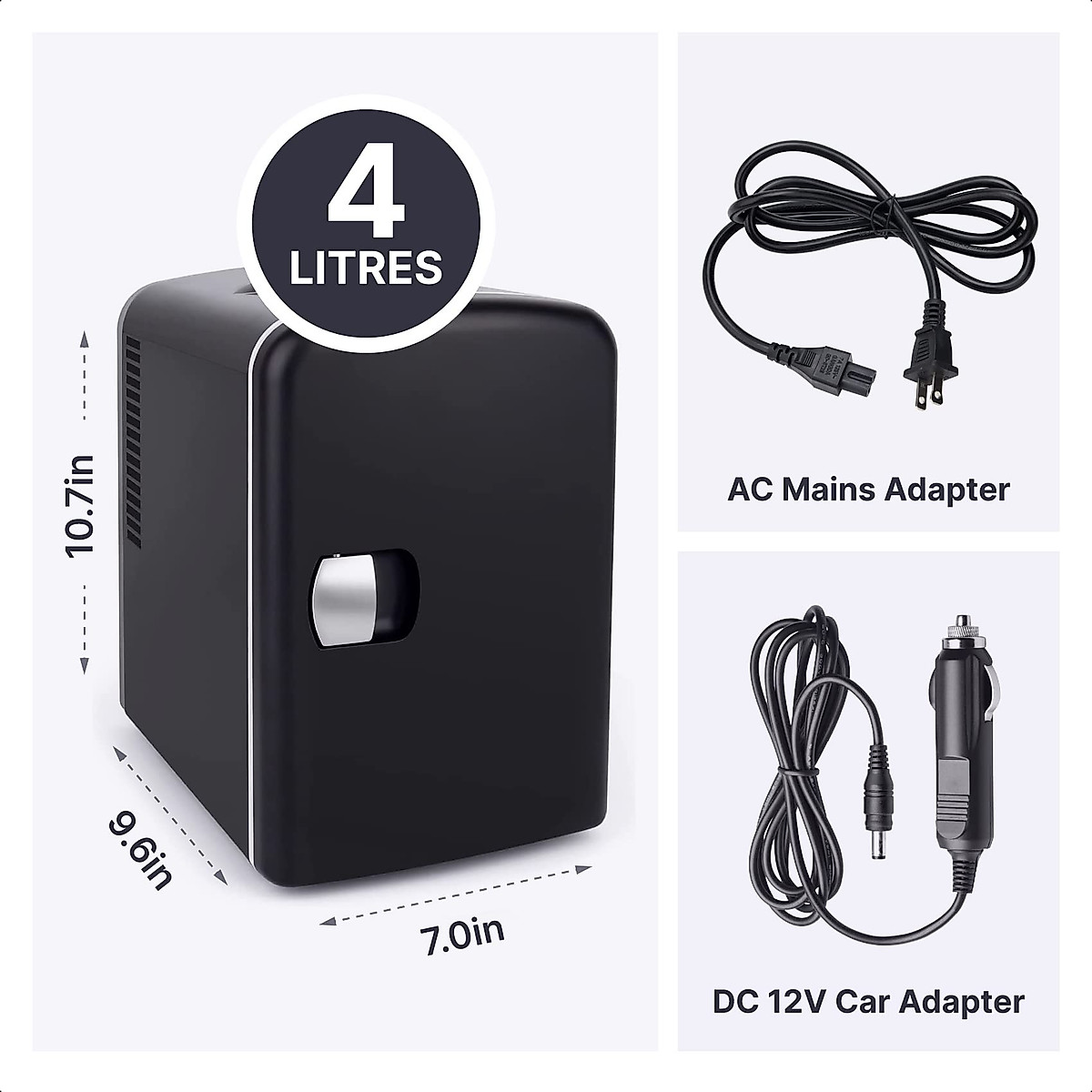 Living Enrichment Mini Fridge 4 Liter 6 Can Skincare Fridge, AC 120V DC 12V Portable Small Refrigerator Cooler and Warmer for Skincare, Foods, Medications, Bedroom, Travel and Car - Black