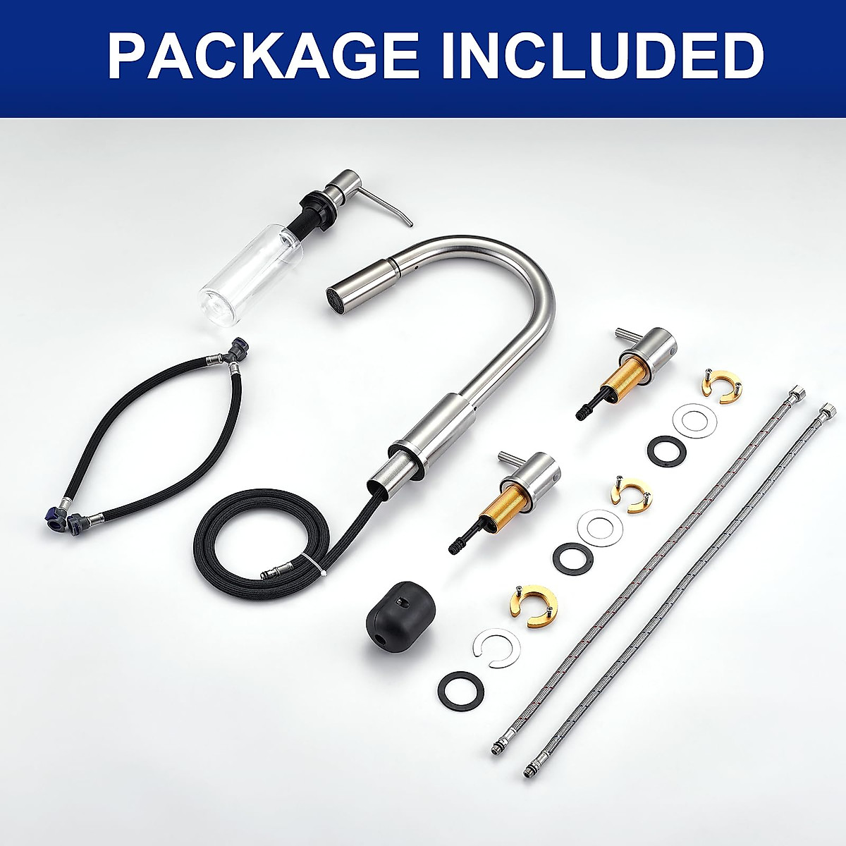 Tohlar Kitchen Faucets, Brushed Nickel Kitchen Faucet Pull Down Sprayer Stainless Steel Sink Faucets with Soap Dispenser Commercial Modern Rv Faucets, Llaves para fregaderos de cocina