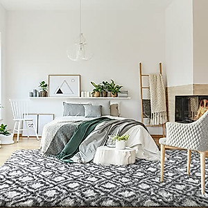 Guucha Fluffy Area Rug, Soft Plush Fluffy Carpets, Geometric Moroccan Shaggy Rugs for Living Room Bedroom Nursery Room Kids' Room, Black/White 4x6 Feet