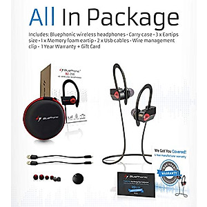 BluePhonic Bluetooth Earbuds Headphones, Best Wireless Sports Earbuds w/Mic HD Stereo Sweatproof Earphones for Gym Running Workout IPX7 Waterproof Noise Cancelling Earphones Noise Cancelling Headsets