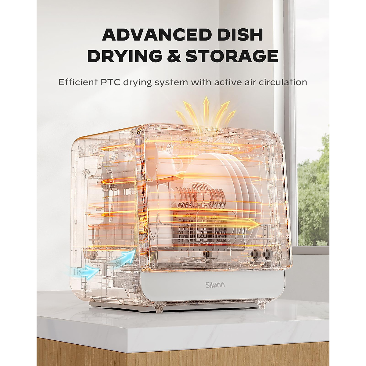 Silonn Portable Countertop Dishwasher, Mini Dishwasher with 5L Water Tank for Apartments/RVs No Hookup Needed, Dish washer with 6 Wash Programs 4 Place Settings 360° Triple Spray System & Auto Air Dry