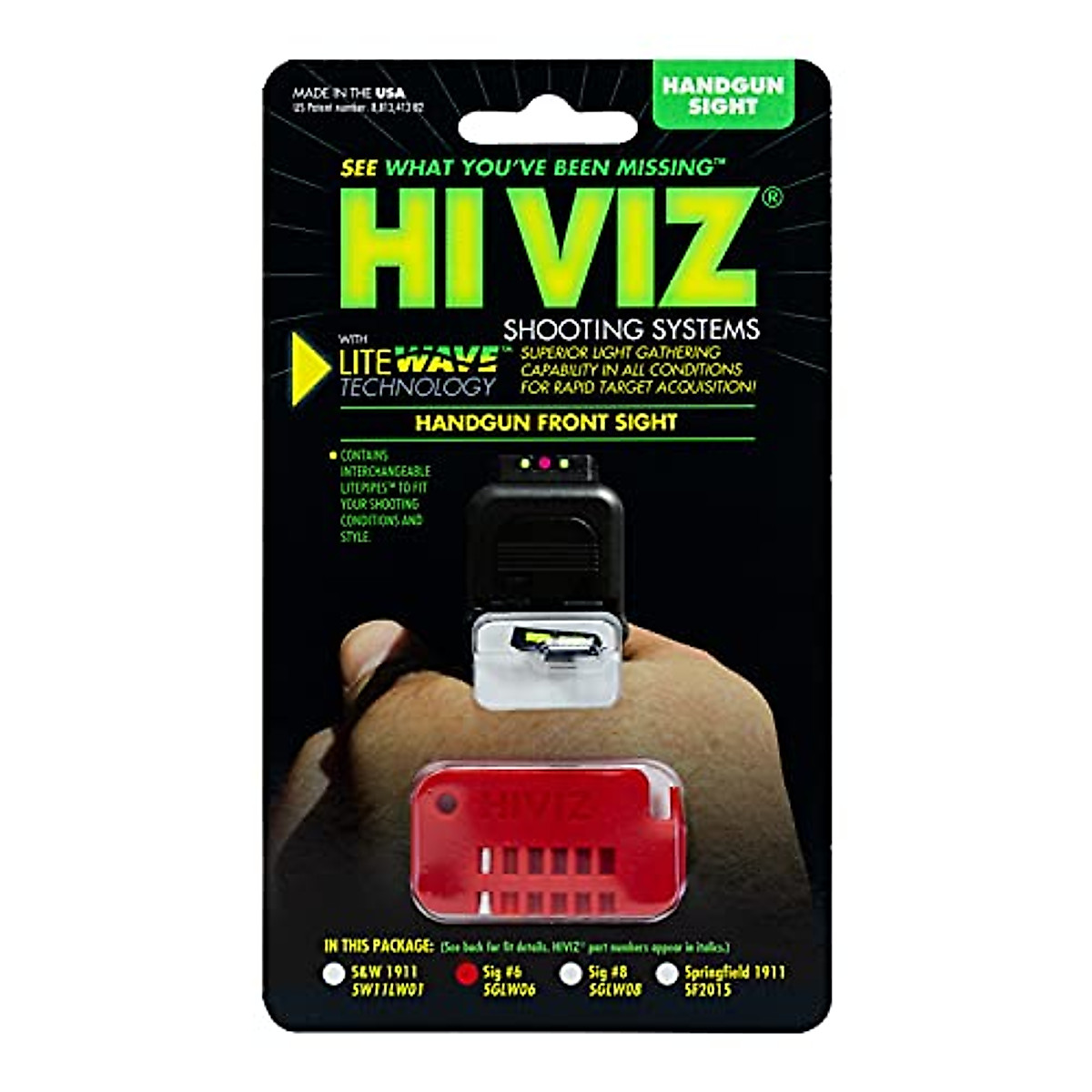 HIVIZ SGLW06 Interchangeable LITEWAVE Front Handgun Sight for Sig Sauer 6, Green, Red, and White