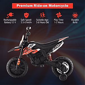 INFANS Kids Motorcycle 12V, Licensed Aprilia RX125 Electric Ride on Motorbike for Toddlers with Training Wheels, Spring Suspension, Headlight, Music, Children Ages 3-8 (Red)