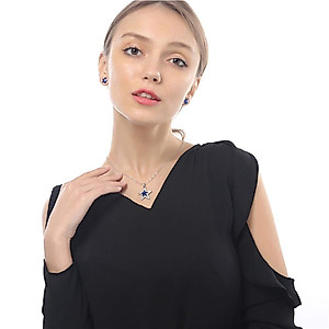 AILUOR Five-Pointed Star Sapphire Crystal Pendant Necklace, Fashion Silver Crystal Hollow Star Jewelry for Women (Blue)