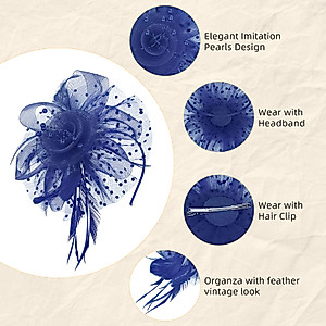 Komorebi Fascinators Hat for Women Tea Party Hats Flower Mesh Ribbons Feathers Clip Kentucky Derby Headwear Navy One Size