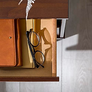 Walker Edison Mid Century Modern Grooved Handle Wood Nightstand Side Table Bedroom Storage Drawer and Shelf Bedside End Table, 2 Drawer, Walnut