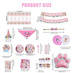 110pcs Dog Birthday Party Supplies,Dog Theme Party Favor Set Includes Hats,Bow Tie,Bandana,Birthday Banners,Balloon,Cake Topper,Cupcake Topper,Tablecioth,Plate,Fork,Cup,Straw