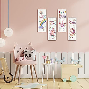 4 Pcs Unicorn Rainbow Motivational Wall Hanging Sign for Girls Children Room Wall Art Inspirational Quotes Wood Unicorn Hanging Plaque Bedroom Decorations for Baby Toddler Kids Teen