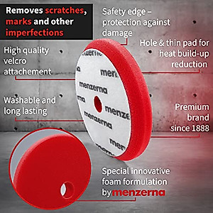 menzerna 6 Inch Polishing Pad Heavy Cut for Scratch Repair I Body Repair and Detailing Pads with Safety Edge & Velcro Attachment I Washable & Long Lasting I Thin Pad with Hole for Anti Heat Build-Up