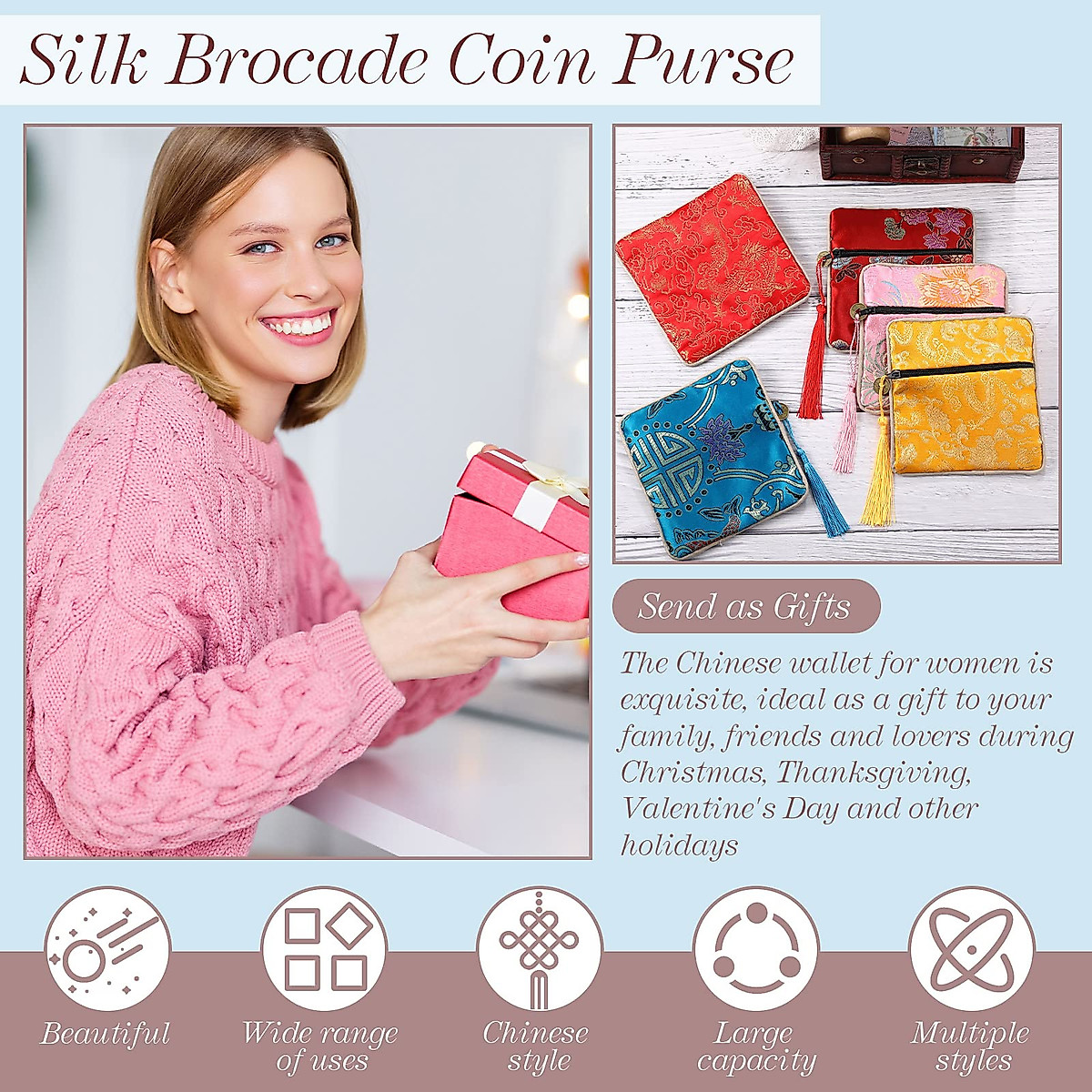 LEIFIDE 30 Pcs Jewelry Silk Purse Pouch Chinese Silk Brocade Coin Purse Zipper Jewelry Bag Gift Pouch with Tassel Small Chinese Embroidered Organizers Pocket for Women Girls Necklace Earring Bracelet