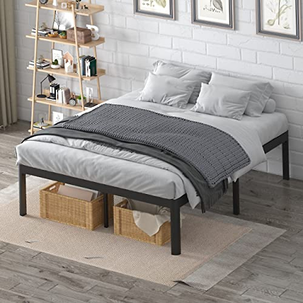 FUIOBYVV Queen Bed Frame with Round Corner Edge Legs, 14 Inch High 3500 lbs Heavy Duty Metal Platform Bed Frame Queen Size, No Box Spring Needed/Non-Slip/Steel Slat Support/Noise Free
