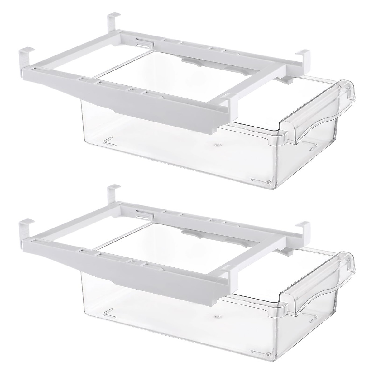 2 Pack Fridge Drawer Organizers - Adjustable Refrigerator Drawers for Fruit, Vegetable, Seafood, Transparent Pull-Out Shelf Holders, Fridge Storage Containers Fit Fridge Shelves Under 0.6''