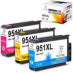 Miss Deer Compatible Ink Cartridge Replacement for HP 951 951XL 950XL 951XL for HP Officejet Pro 8600 8610 8620 8630 8640 8100 8625 8615 251dw 271dw 276dw Printer (1 Cyan, 1 Magenta, 1 Yellow), 3-Pack
