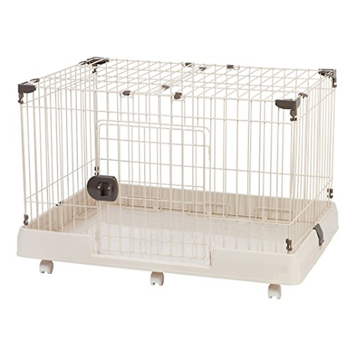 IRIS USA Medium Portable Wire Animal Cage, Easy Assembly Wire Dog Crate Animal House with Removable Casters and Top Access, Almond/Brown