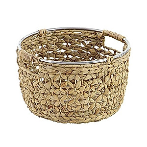Deco 79 Seagrass Handmade Storage Basket with Metal Handles, Set of 3 15", 17", 19"W, Light Brown