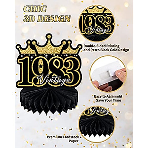 9 Pcs 40th Birthday Decoration for Men Women Happy 40th Birthday Table Decorations Cheers to 40th Honeycomb Centerpieces 1983 Birthday Party Decorations Black and Gold 40th Birthday Party Favors