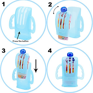 Squeeze Proof Holder for Food Pouches & Juice Boxes, Universal Multipurpose Design, Makes Baby More Fond of Self-Feeding, Prevent Messes, Food Safe (Blue)