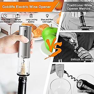 Gokilife Electric Wine Opener, Automatic Rechargeable Wine Bottle Corkscrew Opener with Foil Cutter, One-click Button Wine Bottle Openers with LED Light for Home Party Restaurant (Silver01)