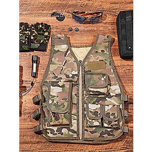 SATINIOR Kids Tactical Vest Army Combat Vest Outdoor with Half Finger Fingerless Short Gloves Breathable (Camouflage Style)